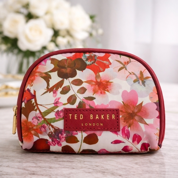 Ted Baker | Bags | Ted Baker Floral Cosmetic Bag Red And Brown | Poshmark